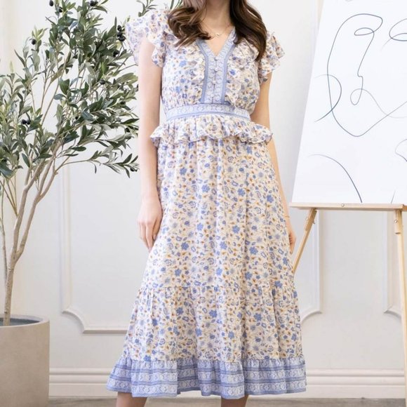 Blu Pepper | Dresses | Nwt Blu Pepper V Neck Flutter Dress In Blue ...